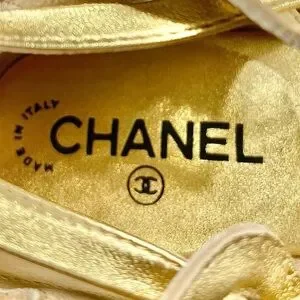 CHANEL | Shoes | Auth Chanel Metallic Gold Tall Tie Up Gladiator Flat ...